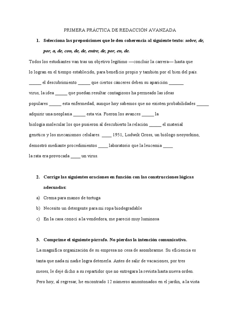Primera Práctica Calificada de Redacción Avanzada | PDF