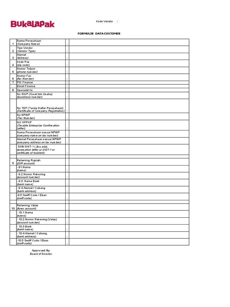 BUKAMALL Formulir Data Customer Baru | PDF