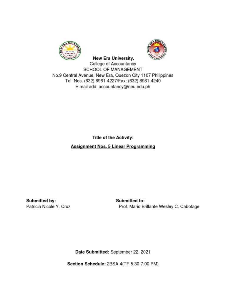 Assignment No. 5 Linear Programming | PDF | Linear Programming | Mathematical Optimization