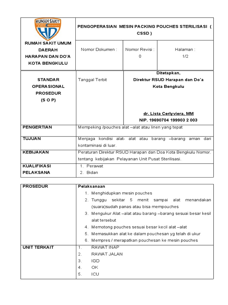 Pengoperasian Mesin Packing Pouches Sterilisasi (CSSD) | PDF