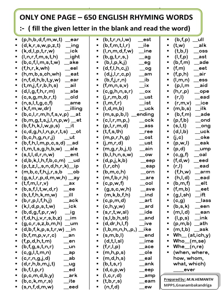 650 English Words in Single A4 Page | PDF | Linguistics | Languages