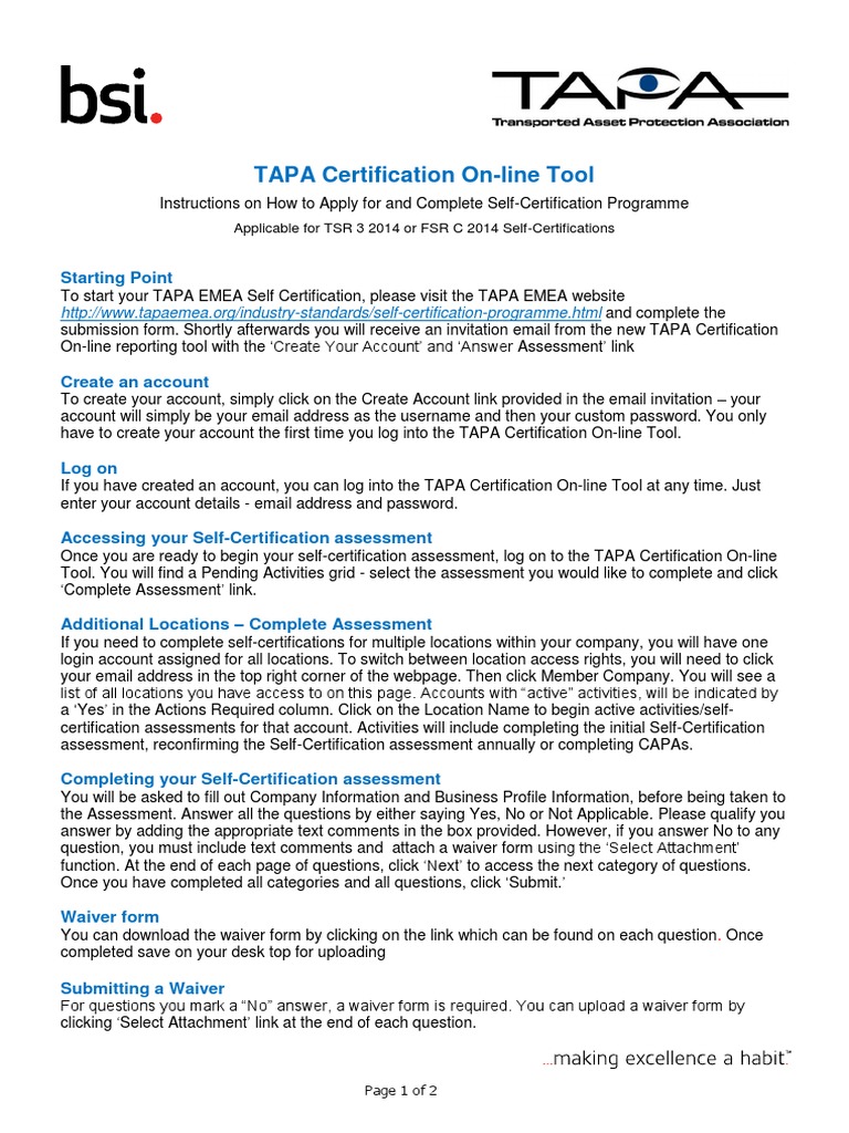 TAPA Certification On-Line Tool: Starting Point | PDF | Login ...