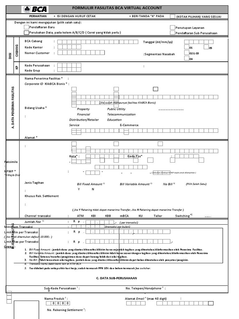 Formulir BCA VA (PPN Include) | PDF