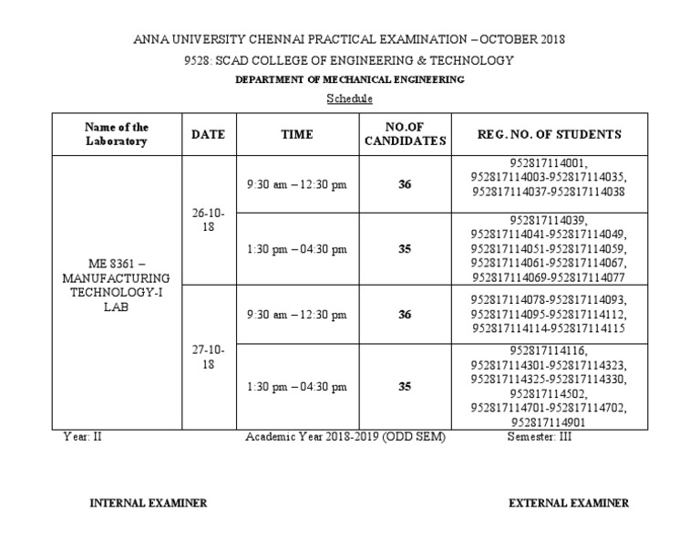 Univ Lab - Time Table MT-I LAB | PDF