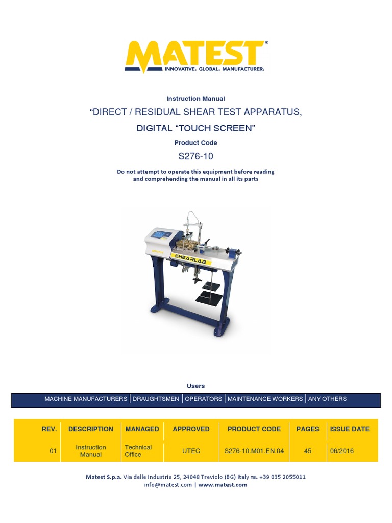 "Direct / Residual Shear Test Apparatus, Digital "Touch Screen ...