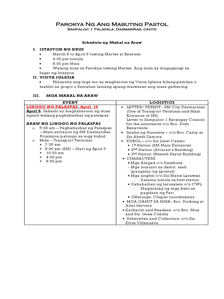 Schedule of Mahal Na Araw | PDF