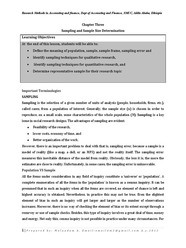 Chapter Four Research Proposal | PDF | Sampling (Statistics) | Stratified Sampling
