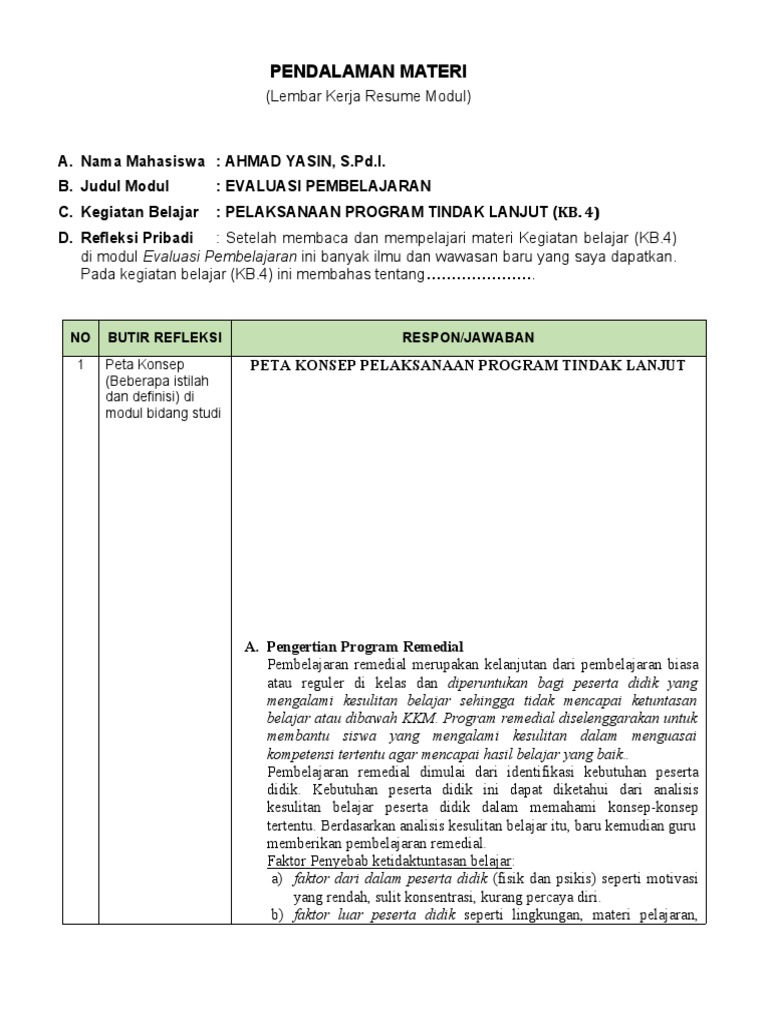 Contoh Resume KB 4 - LK - Modul - Docx Ahmad Yasin | PDF
