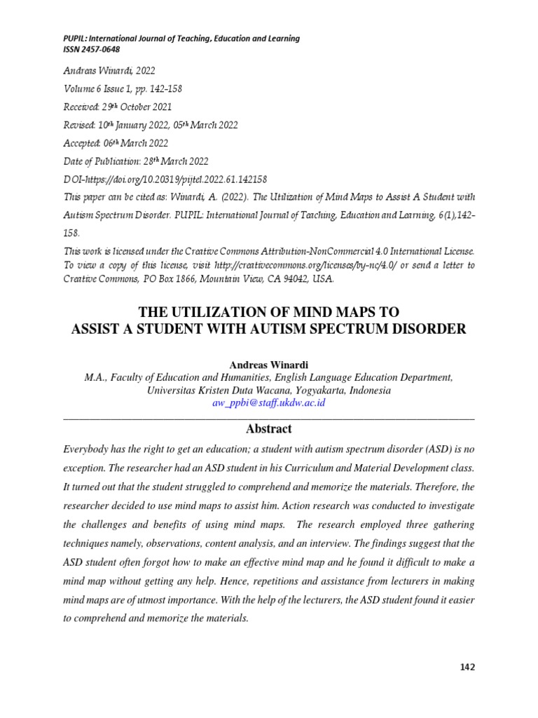 The Utilization of Mind Maps To Assist A Student With Autism Spectrum ...
