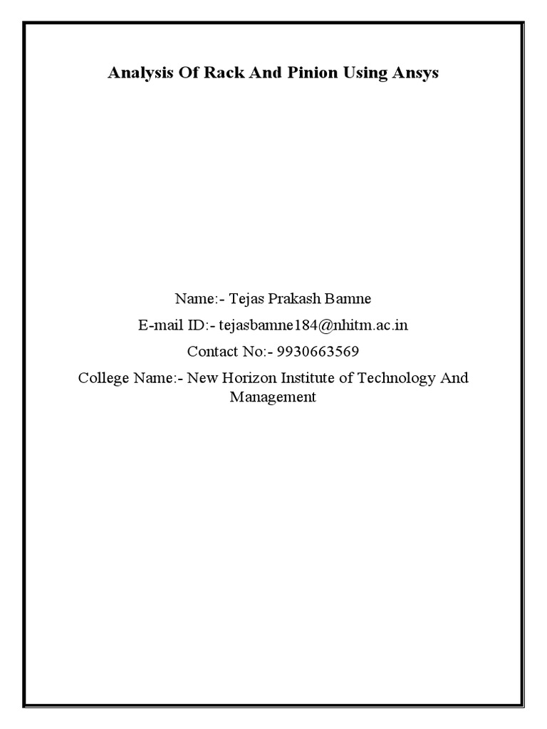 Analysis of Rack and Pinion Using Ansys | PDF | Deformation ...