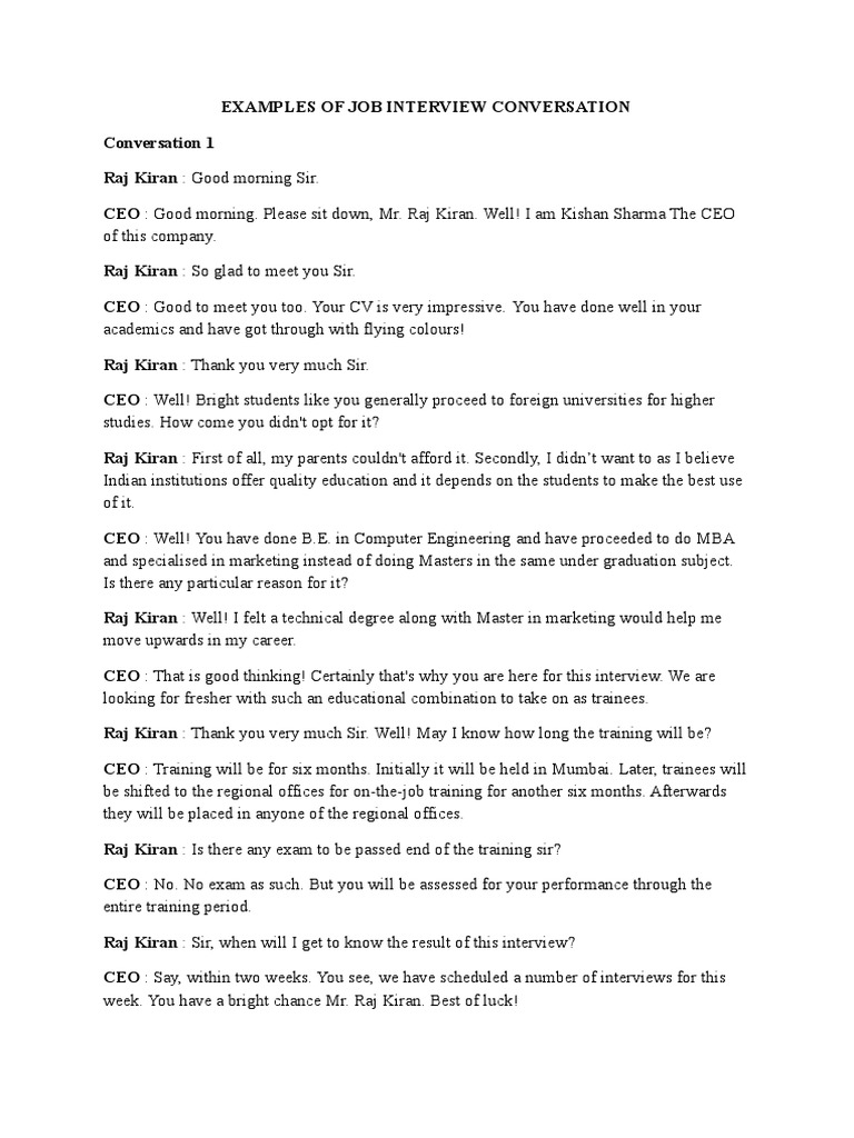 Examples of Job Interview Conversation | PDF