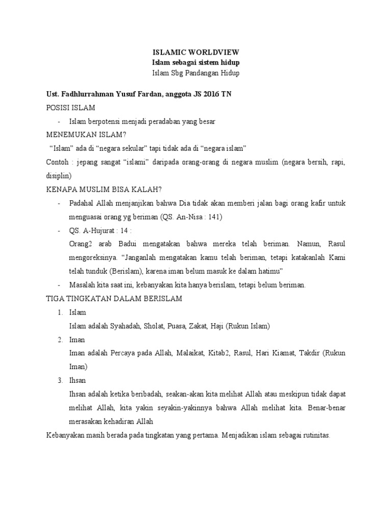 Resume Materi V Islamic Worldview | PDF