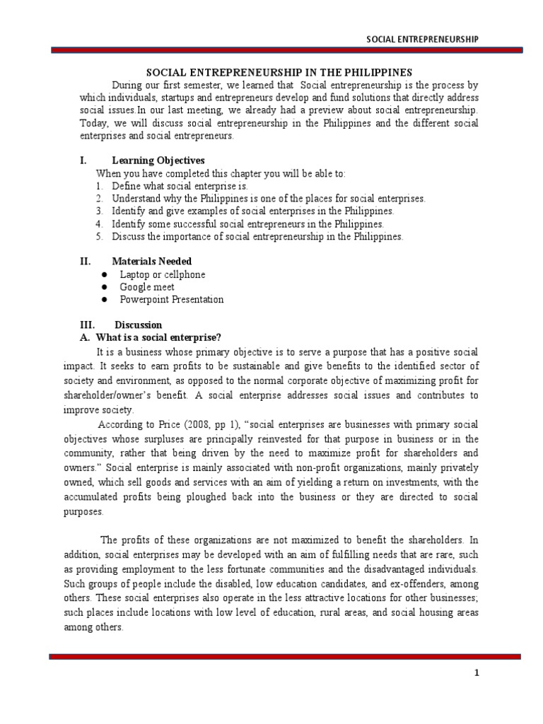 SOCIAL ENTREPRENEURSHIP - Group 4 Narrative Report | PDF | Social ...