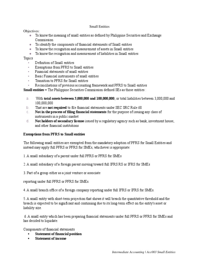 Acc003 Summary IA3 C01 Small Entities | PDF | Equity (Finance) | Fair Value