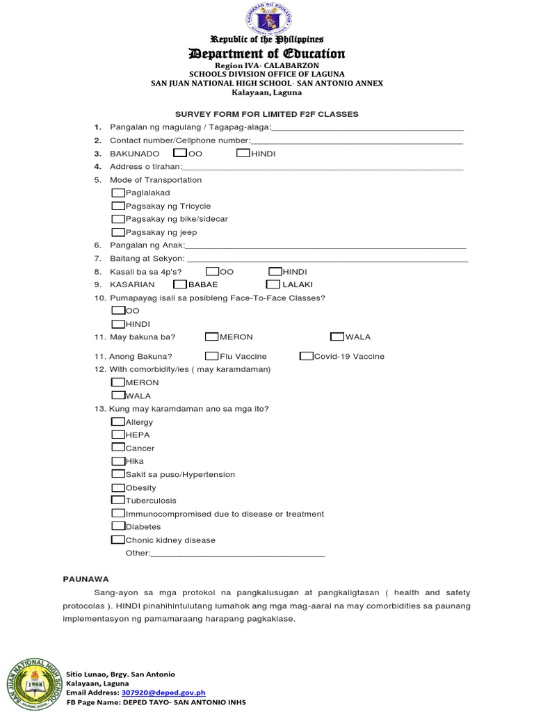 New Survey Form For f2f | PDF