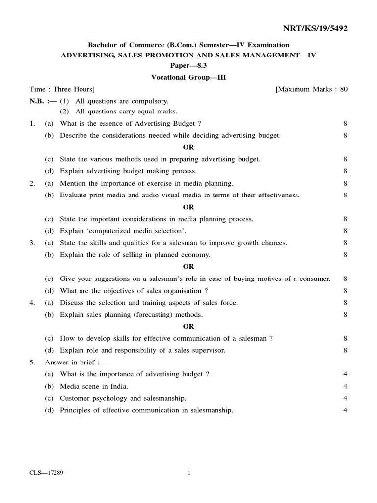 Sem-IV S-19 ASM | PDF | Sales | Advertising