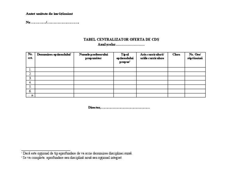 Anexa 4 - Tabel Centralizator Oferta de CDȘ | PDF
