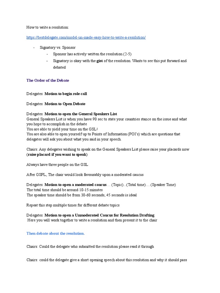 A Step by Step Guide To A MUN Debate | PDF | Foreign Language Studies