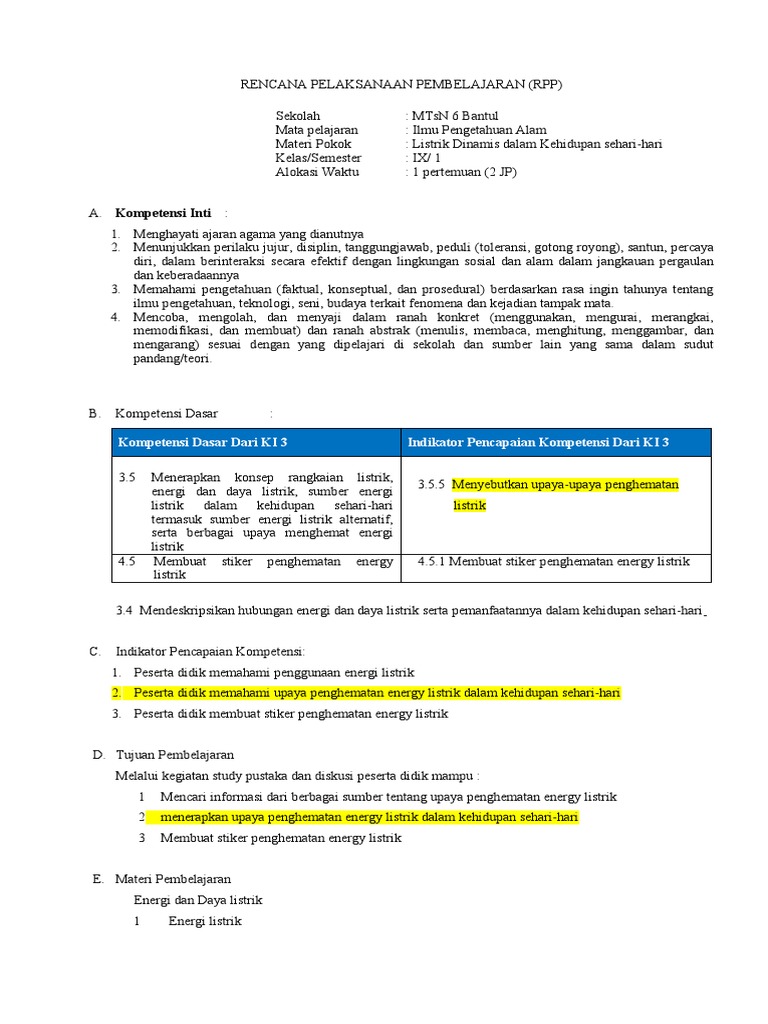RPP IPA Kelas 9 Adiwiyata Dian | PDF
