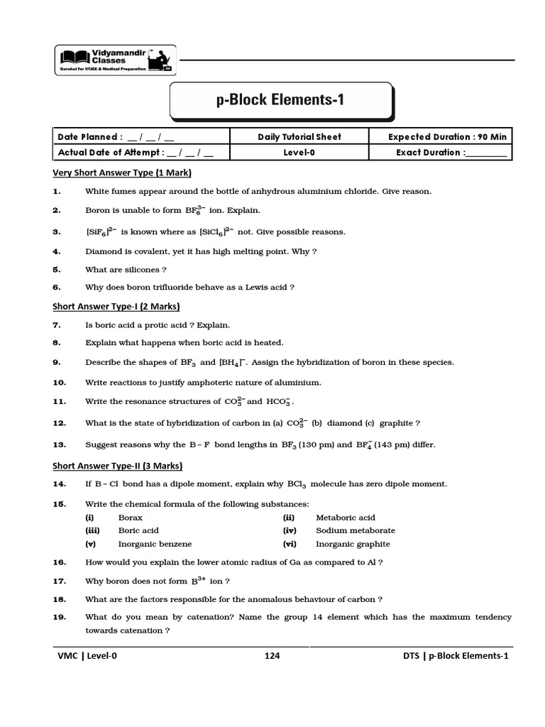 P Block Elements 1 Workbook | PDF