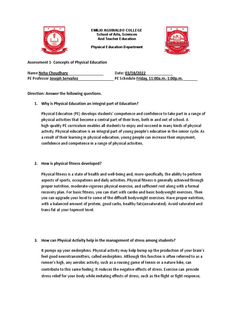 Assessment 1 - Concepts of Physical Education | PDF | Physical ...
