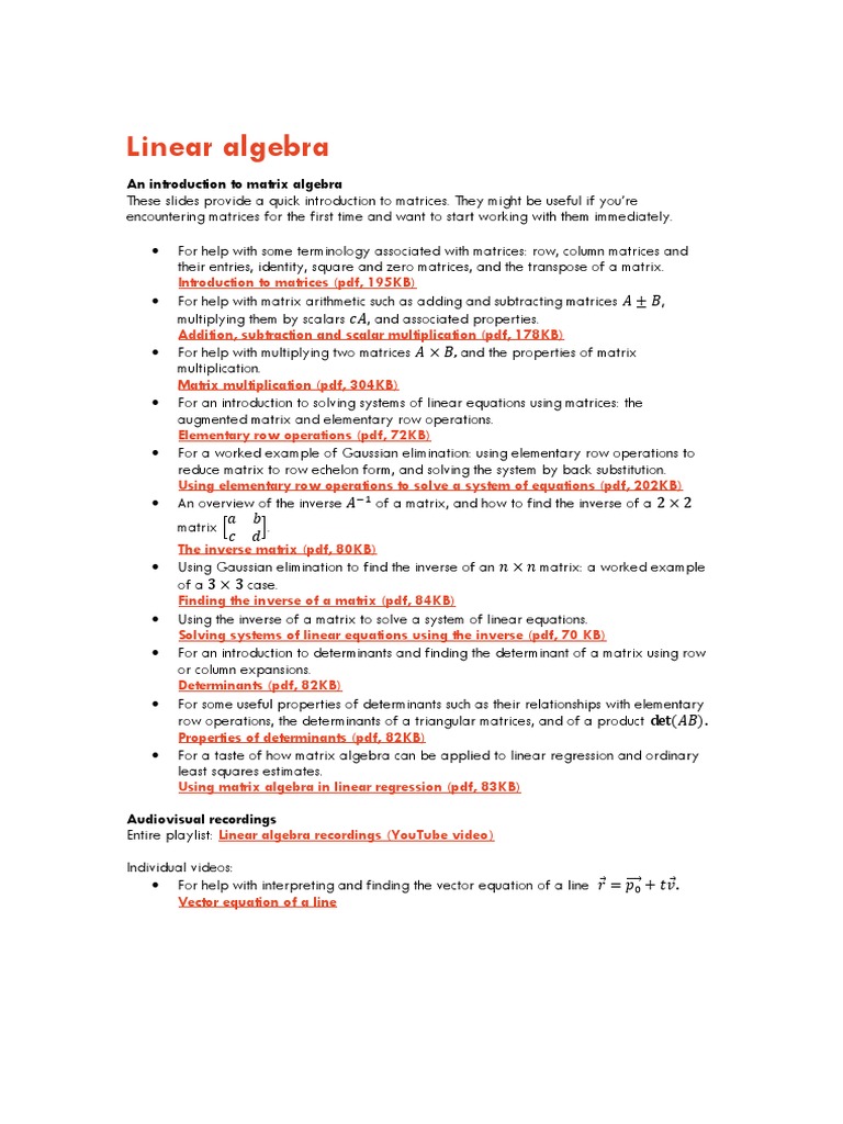 Linear Algebra Study Guide | PDF