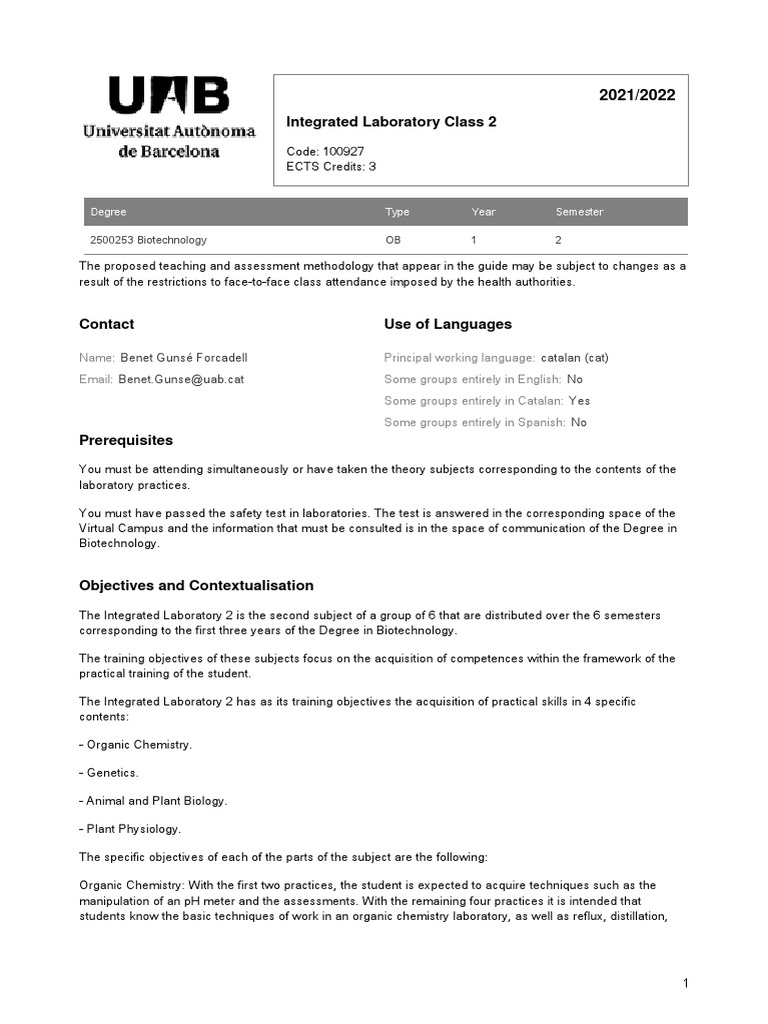 Integrated Laboratory Class 2 | PDF | Genetics | Test (Assessment)