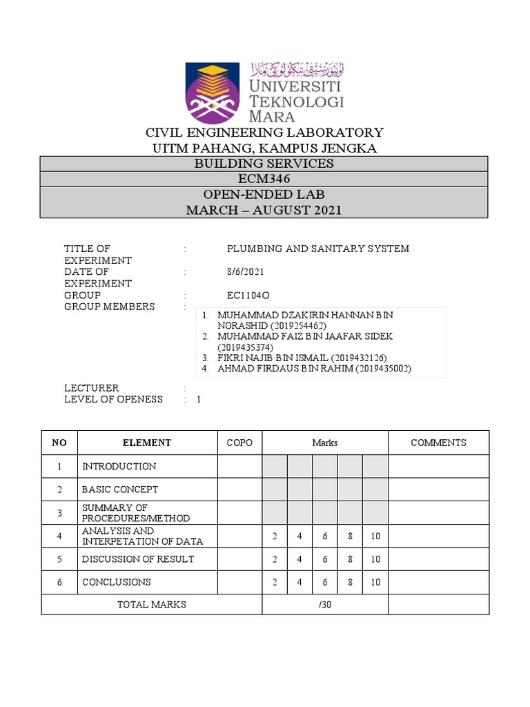 Plumbing and Sanitary System Analysis | PDF | Plumbing | Water