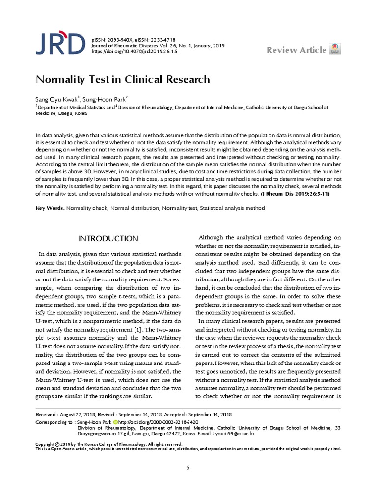 Normality Test in Clinical Research | PDF | Statistical Significance ...