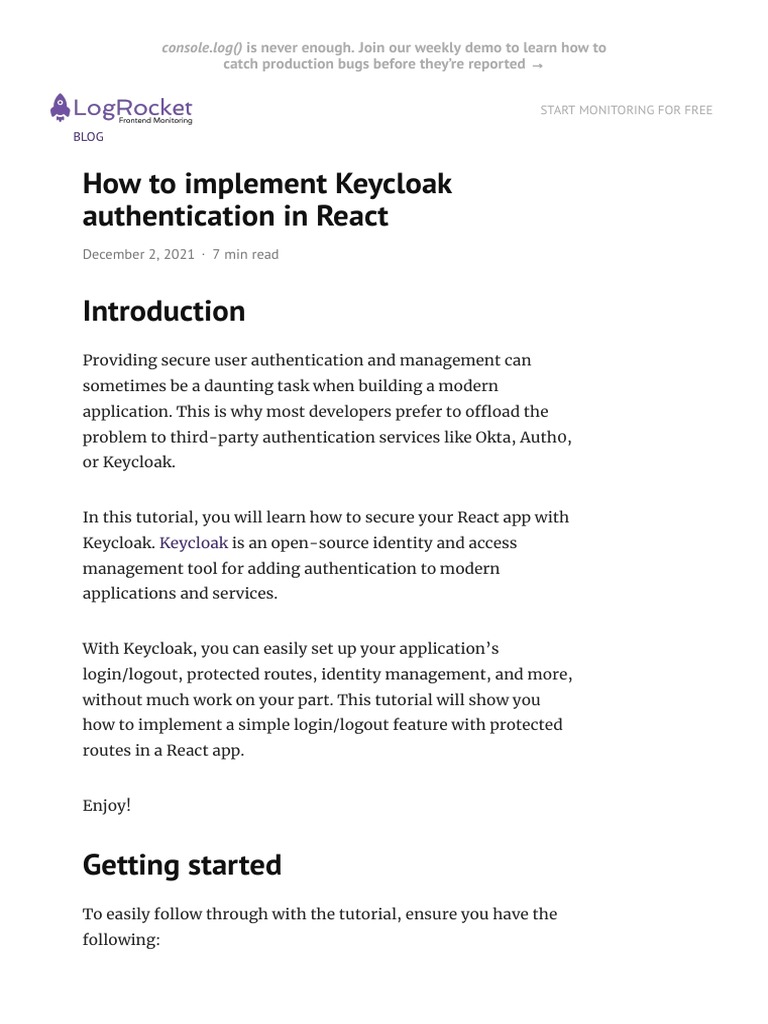 How To Implement Keycloak Authentication In React Logrocket Blog Pdf Login Mobile App