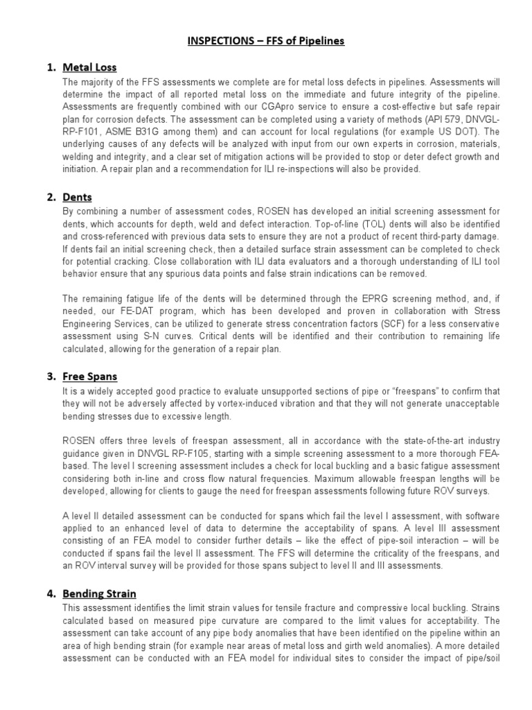 INSPECTIONS - FSS of Pipelines | PDF | Fatigue (Material) | Buckling