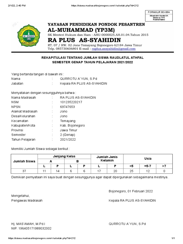 Surat Pernyataan - Ra Plus As-Syahidin Jono | PDF