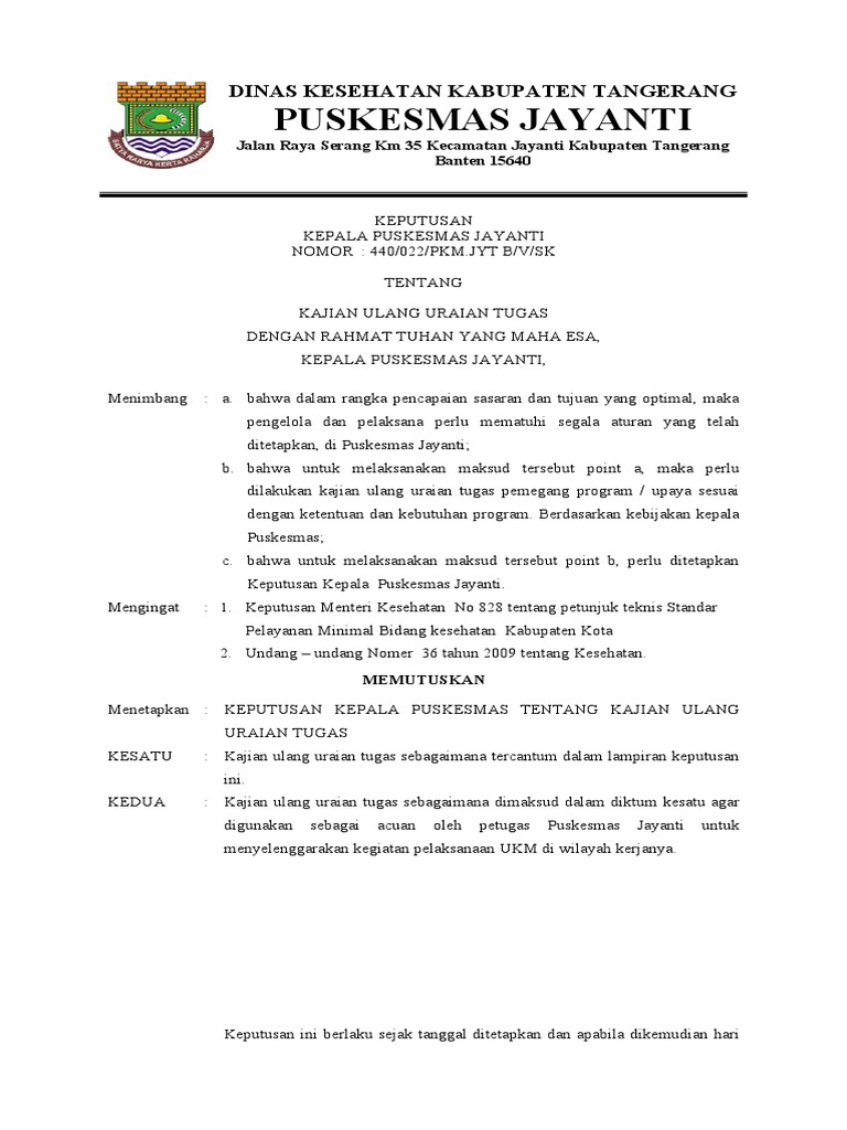 5.3.3.1 SK Kajian Ulang Uraian Tugas PJ Ukm Jayanti | PDF