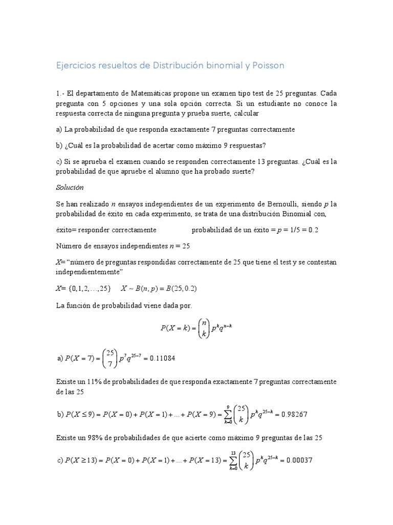 Ejercicios Resueltos: Binomial y Poisson | PDF | Probabilidad | Probabilidades y estadísticas