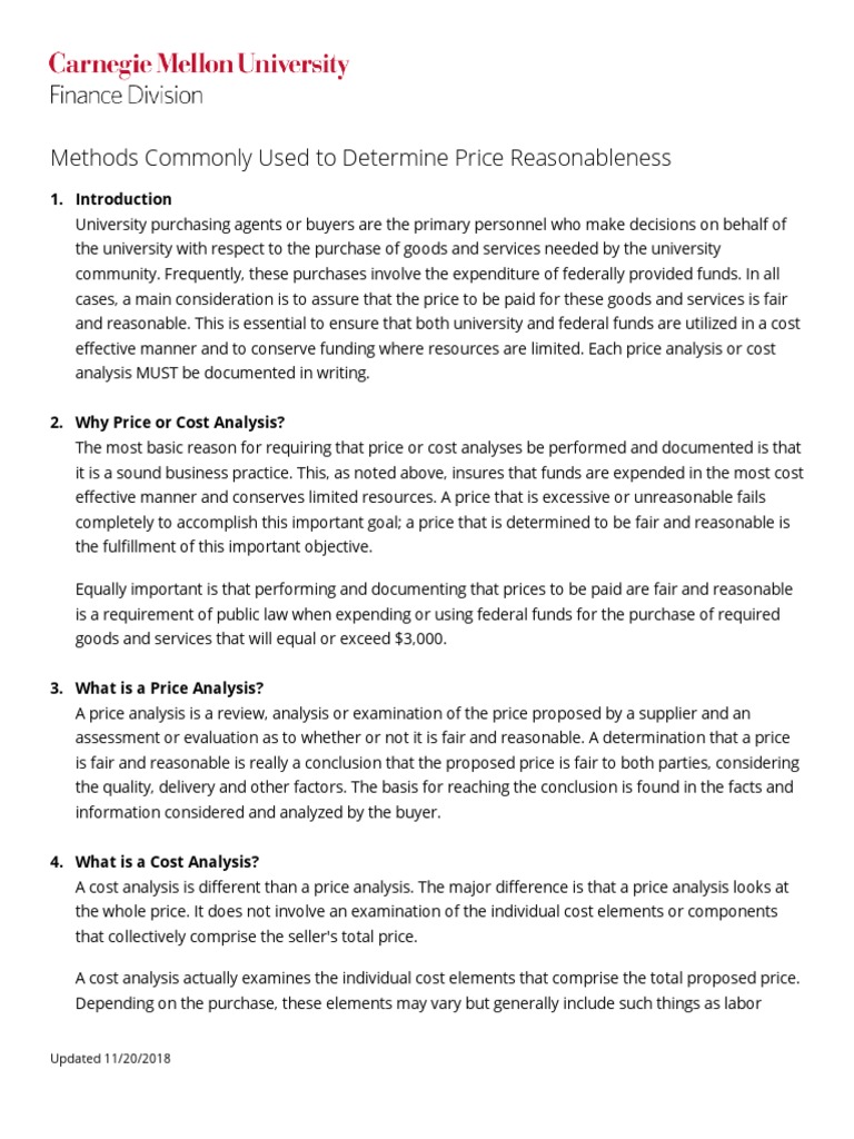 Methods Commonly Used To Determine Price Reasonableness: Updated 11/20 ...