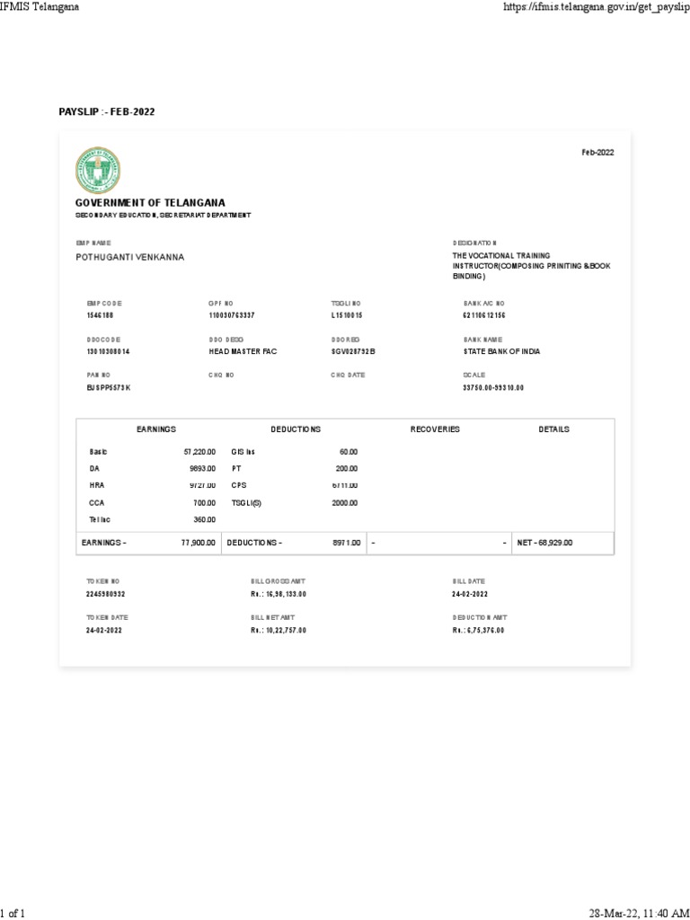 IFMIS Telangana | PDF