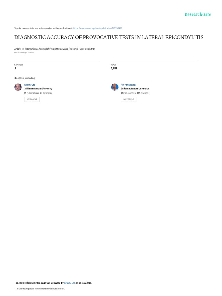 Cozen's vs Mills Test in Tennis Elbow | PDF | Sensitivity And ...