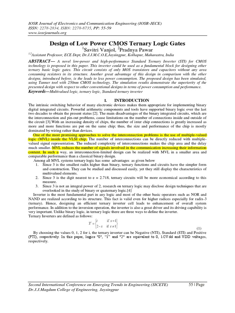 Design of Low Power CMOS Ternary Logic Gates | PDF | Logic Gate | Cmos