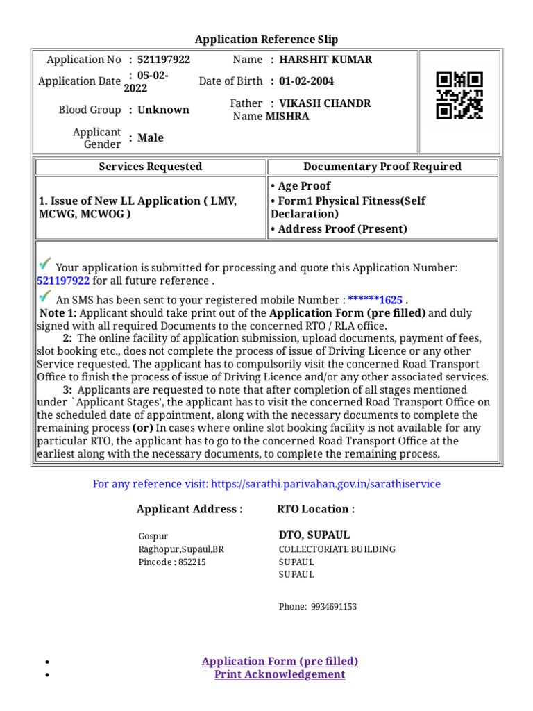 For Any Reference Visit: Https://sarathi - Parivahan.gov - In ...