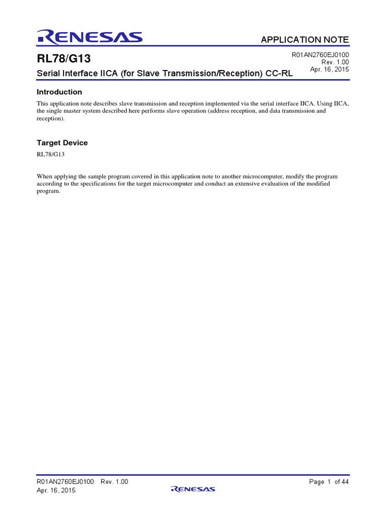 RL78-I2C R01an2760ej0100 - rl78 | PDF | Transmission Control Protocol ...