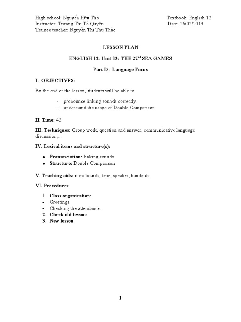 LESSON PLAN - U13 - Language Focus - g12 | PDF | English Language ...