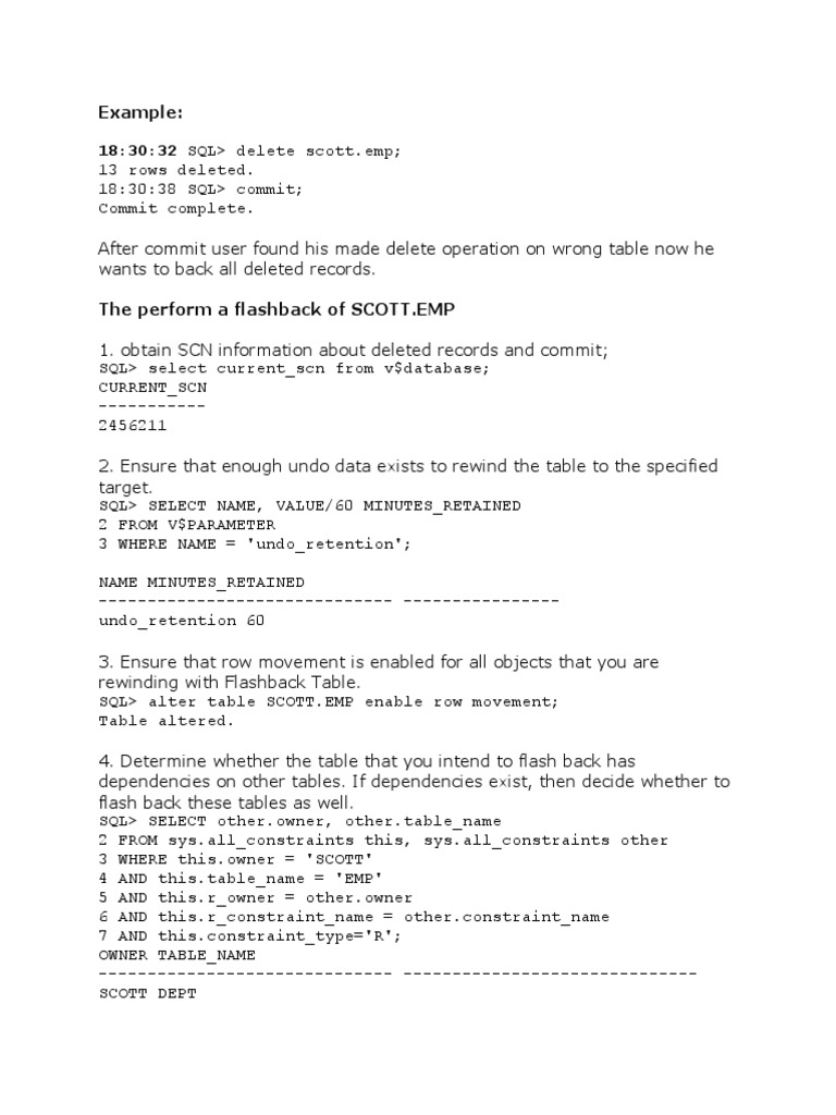 Flashback SQL Table and Database to Recover Deleted Records | PDF | Databases | Table (Database)