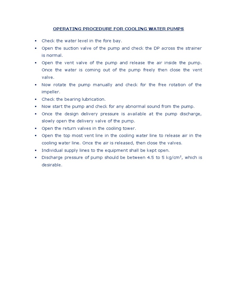 SOP For Cooling Water Pump | PDF