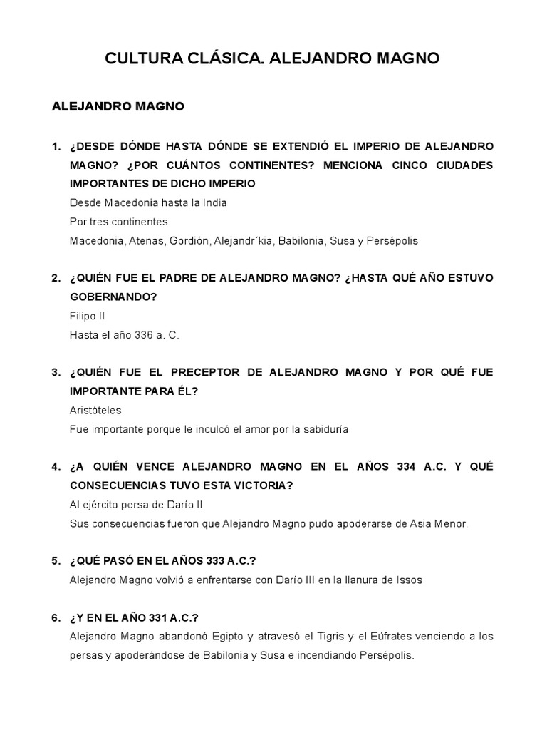 Cultura Clásica. Alejandro Magno. Word | PDF