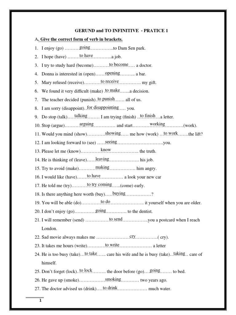 Gerund vs. Infinitive Practice Guide | PDF