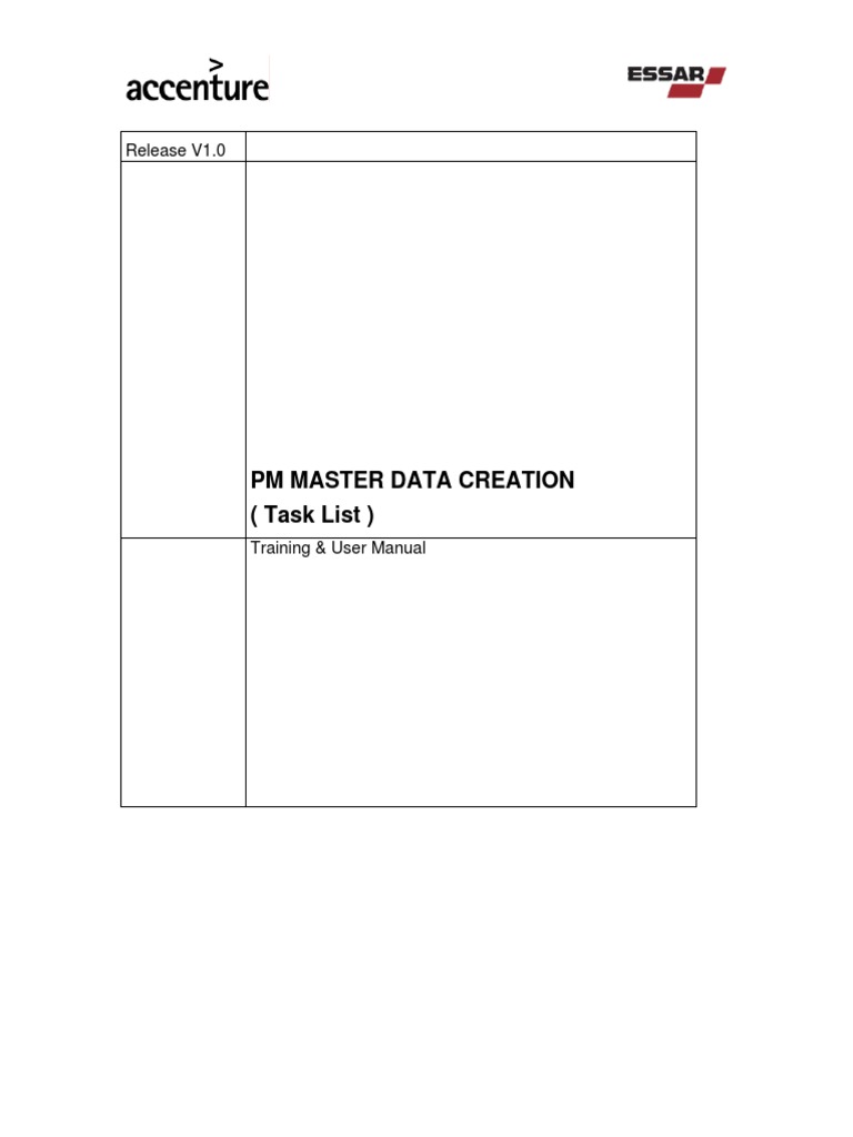 PM Master Data Creation (Task List) : Release V1.0 | PDF | Ellipsis ...