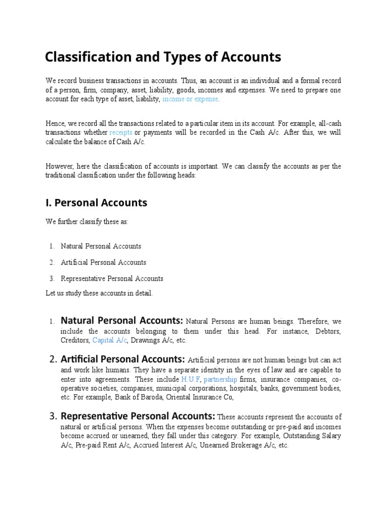 Classification and Types of Accounts | PDF | Debits And Credits | Economies