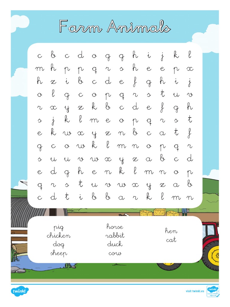 Es FL 285 A1 Sopa de Letras Animales de La Granja en Ingleacutes ...