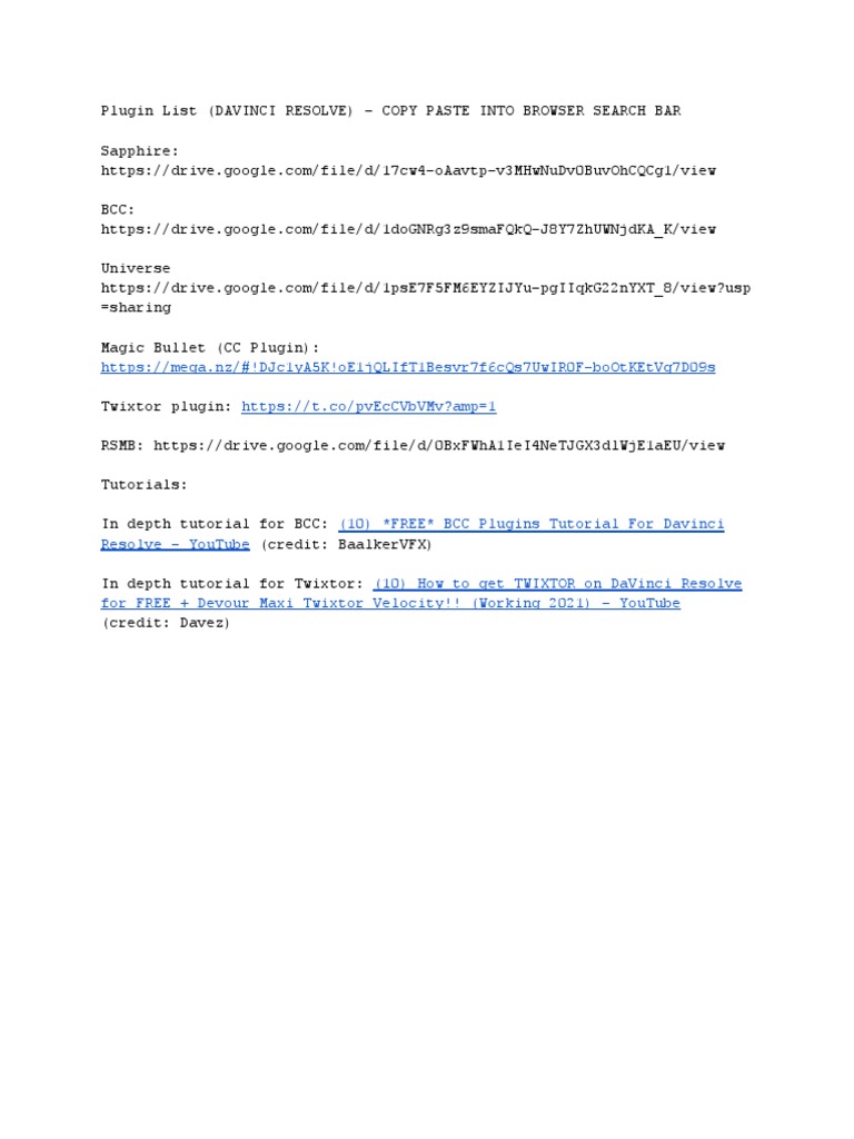 List of Plugins Needed | PDF