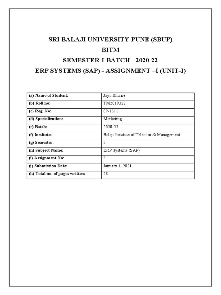 ERP Assignment 1 | PDF | Enterprise Resource Planning | Cloud Computing